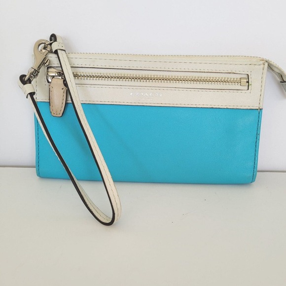 Coach | Bags | Coach Legacy Colorblock Zippy Wallet Wristlet Robin Egg ...